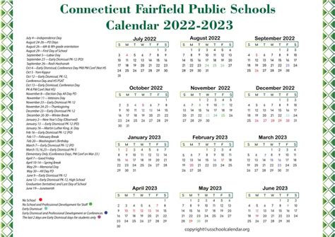 Connecticut Fairfield Public Schools Calendar 2023