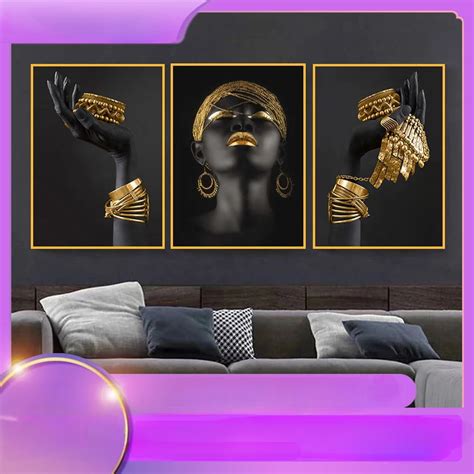 Modern Golden African Woman Portrait Sexy Beautiful Square Shaped