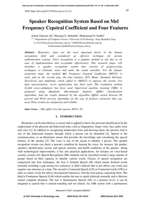 Pdf Speaker Recognition System Based On Mel Frequency Cepstral Coefficient And Four Features