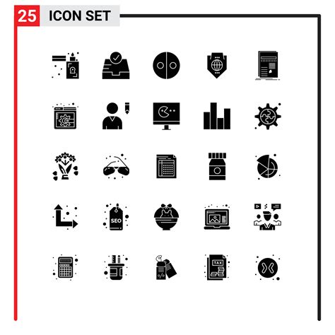 25 Thematic Vector Solid Glyphs And Editable Symbols Of Data Shield