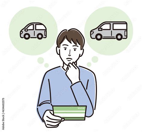 通帳を見て車の購入を考える男性 Stock Vector Adobe Stock