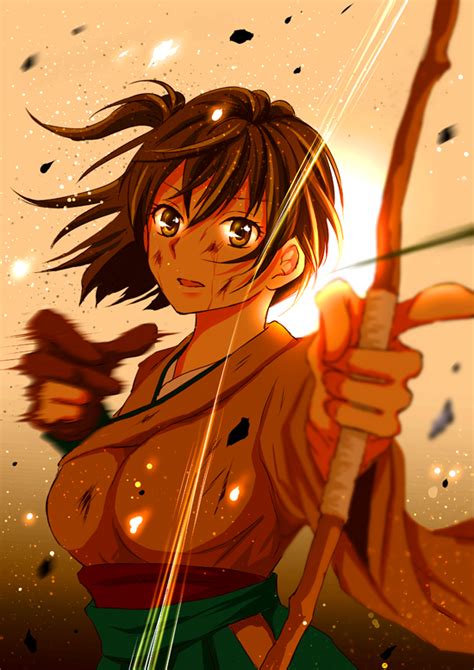 Safebooru 1girl Archery Blood Blush Breasts Brown Eyes Brown Hair