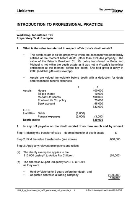 IPP IHT Exemplar Calculation Studocu