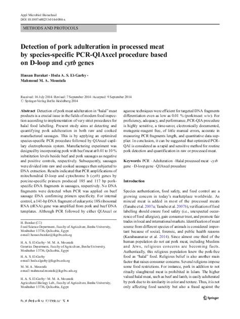 Pdf Detection Of Pork Adulteration In Processed Meat By Species