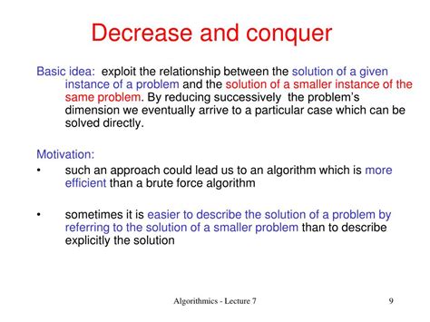 Ppt Lecture 7 Algorithms Design Techniques Decrease And Conquer