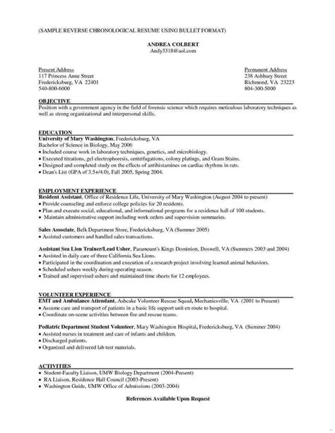Chronological Resume Format Template Message