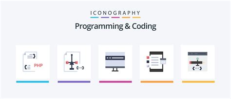 Programming And Coding Flat 5 Icon Pack Including Coding App Development Device Develop
