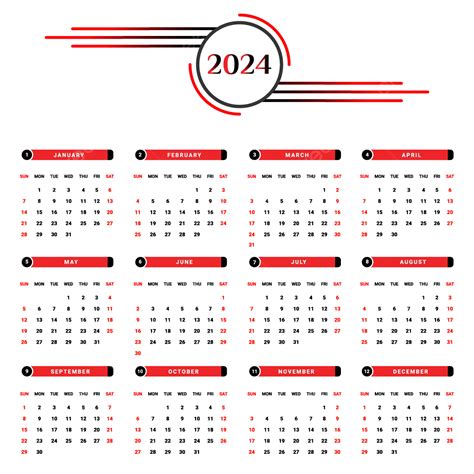 빨간색과 검은색 기하학적 모양이 있는 2024년 연간 달력 벡터 달력 2024년 달력 연간 달력 Png 일러스트 및 벡터 에 대한 무료 다운로드 Pngtree