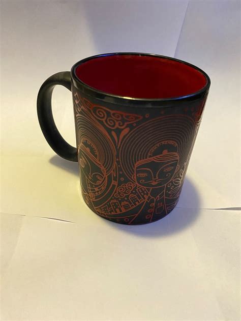 Vintage Leandra Drumm Ceramic Black And Red Mug With Faces Etsy