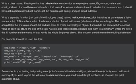 Solved Write A Class Named Employee That Has Private Data