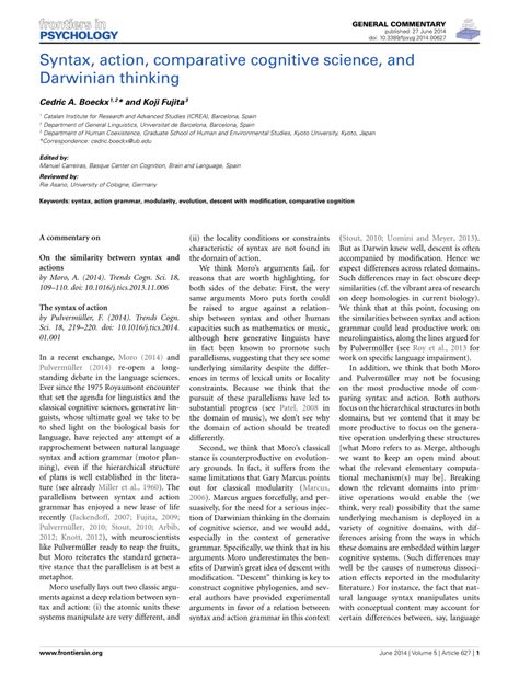 Pdf Syntax Action Comparative Cognitive Science And Darwinian Thinking