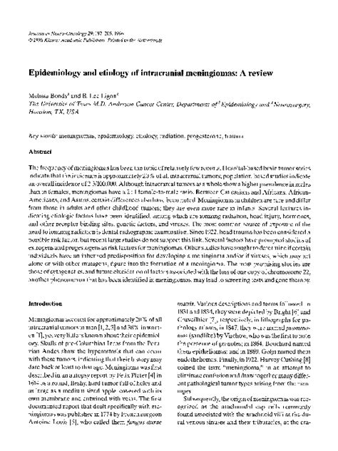 Pdf Epidemiology And Etiology Of Intracranial Meningiomas A Review