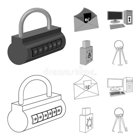 Virus Monitor Display Screen Hackers And Hacking Set Collection Icons In Outlinemonochrome