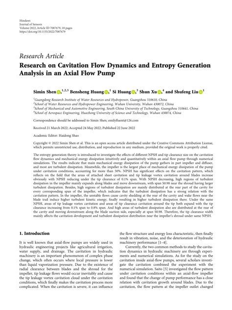 Pdf Research On Cavitation Flow Dynamics And Entropy Generation Analysis In An Axial Flow Pump