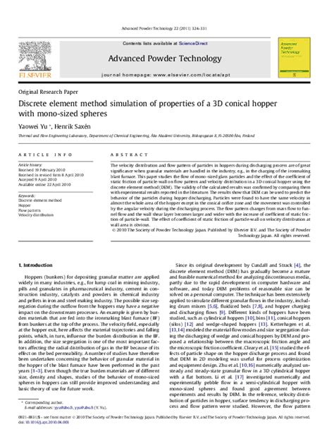 Pdf Discrete Element Method Simulation Of Properties Of A 3d Conical
