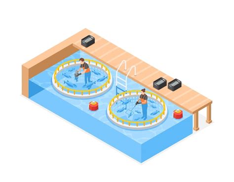 Free Vector Pisciculture Isometric Composition With Staff Selecting