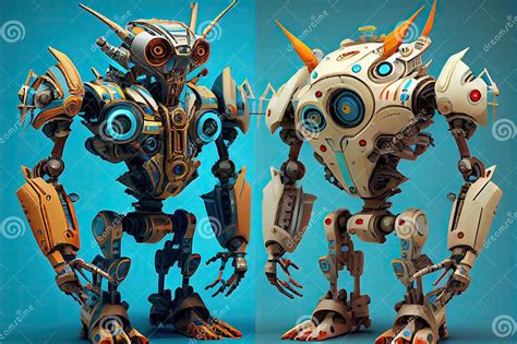 Two Robots With One Of Them Showing Its Components And Intricate Details Stock Illustration