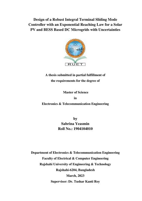 Pdf Design Of A Robust Integral Terminal Sliding Mode Controller With An Exponential Reaching