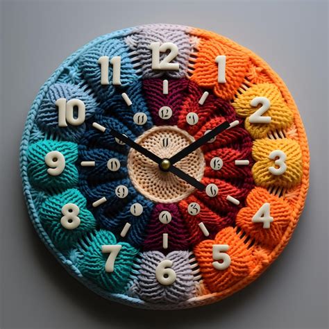 Premium Photo Clock Face Made Of Colourful Christmas Knitted Yarn On