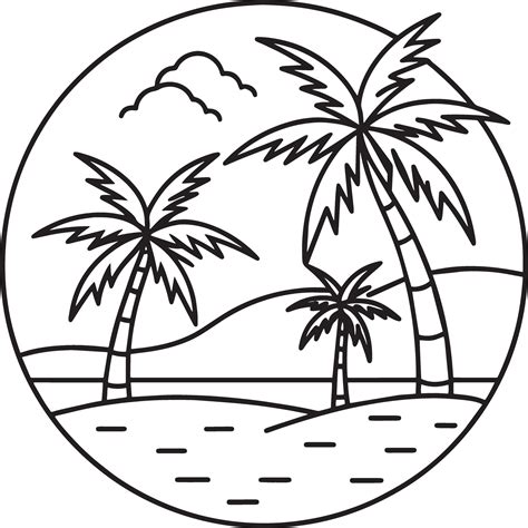 Coconut Palm Trees In The Beach Scene Illustration Outline Design