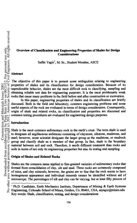 Pdf Overview Of Classification And Engineering Properties Of Shales