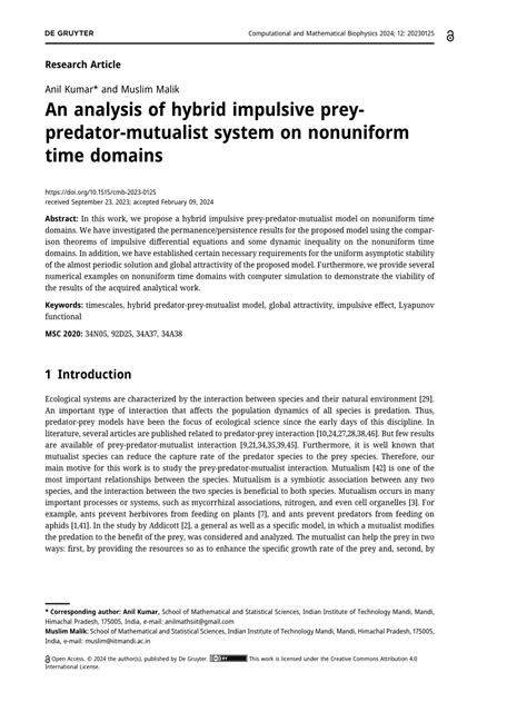 Pdf An Analysis Of Hybrid Impulsive Prey Predator Mutualist System On Nonuniform Time Domains
