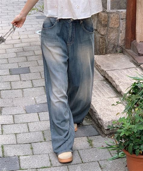 쇼퍼랜드 도쿄 샌드 썸머 비조 워싱 데님 와이드 팬츠