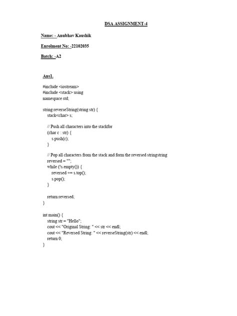 Anubhav Kaushik 22102035 Dsa Assignment 4 Pdf Computer Programming Notation