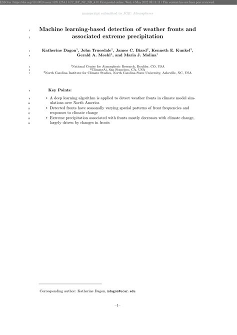 Pdf Machine Learning Based Detection Of Weather Fronts And Associated Extreme Precipitation