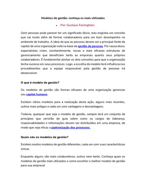 Modelos De Gestão Pdf Liderança Gestão De Recursos Humanos