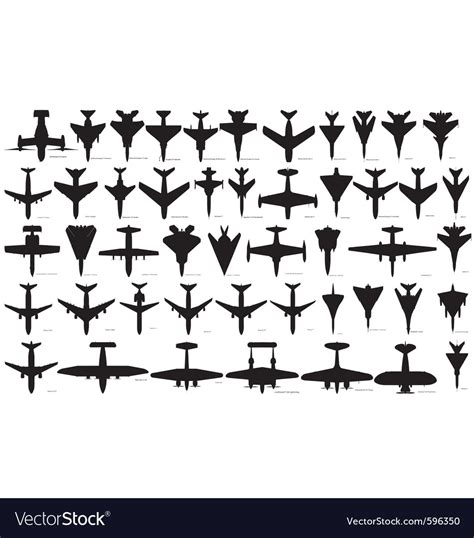 Military And Civilian Aircraft Silhouettes Vector Image