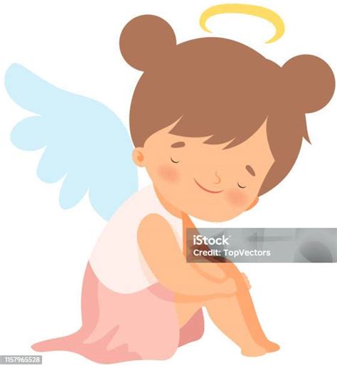 사랑스러운 소녀 천사 와 님버스 와 날개 사랑스러운 아기 만화 캐릭터 벡터 일러스트 거룹에 대한 스톡 벡터 아트 및 기타 이미지 거룹 귀여운 기독교 Istock