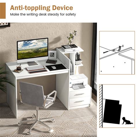 Computer Desk Home Office With Bookshelf And Drawers Costway