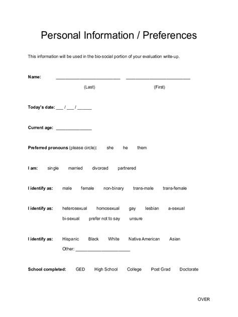 Fillable Online Personal Information Preferences Fax Email Print Pdffiller