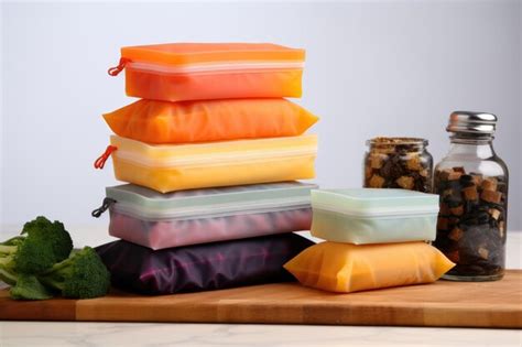 Premium Ai Image Stack Of Reusable Silicone Food Storage Bags Created