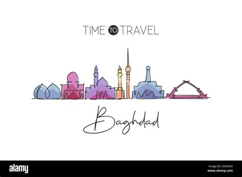 One Continuous Line Drawing Of Baghdad City Skyline Iraq Beautiful