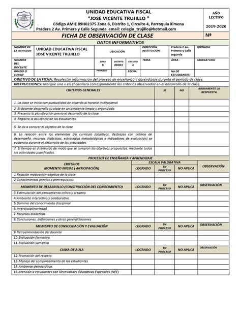 2 Ficha De Observación De Clase Aulica Pdf Evaluación Método De
