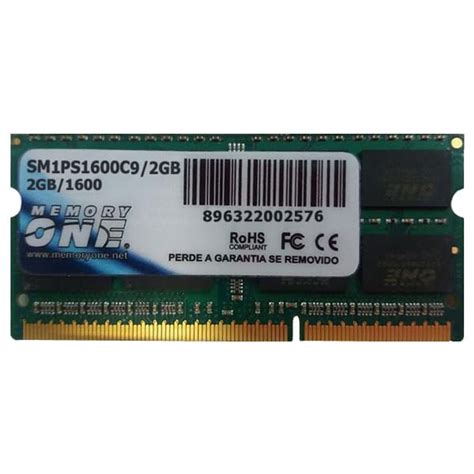 Memória 2gb Ddr3 1600mhz Para Notebook Memory One Platinum Sm1ps1600c9