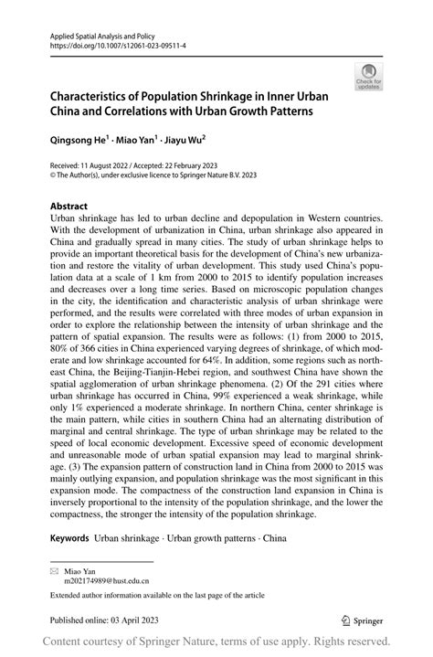 Characteristics Of Population Shrinkage In Inner Urban China And