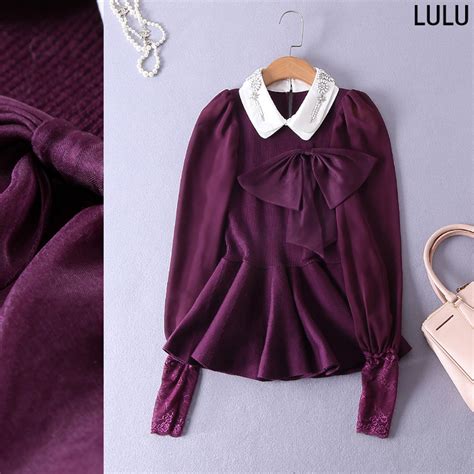 Lulu卓雅2015秋冬女装新款 钉珠娃娃领毛衣胸前蝴蝶结易路荣