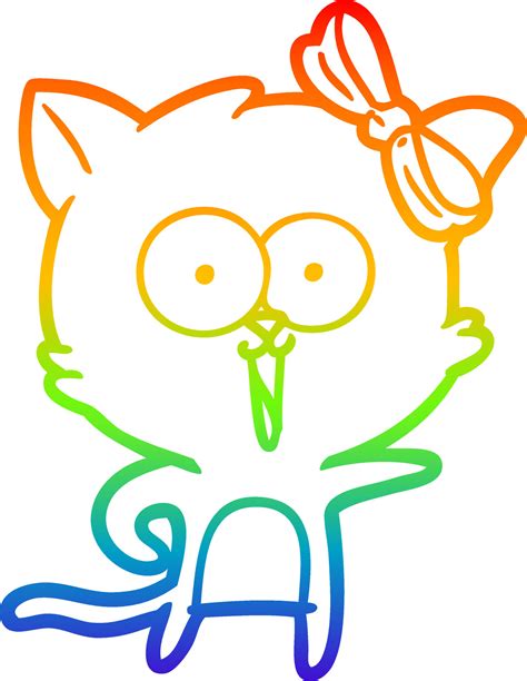 desenho de linha de gradiente de arco íris gato de desenho animado