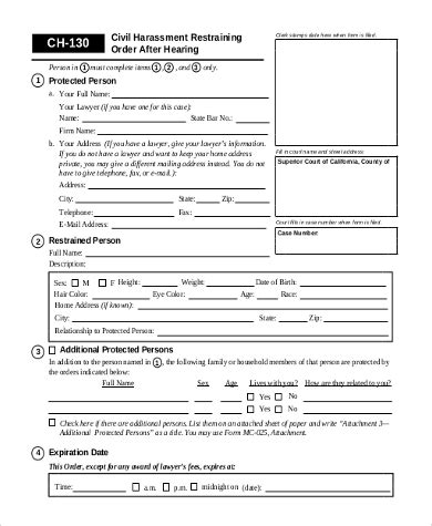 FREE 12 Restraining Order Form Samples PDF MS Word Google Docs
