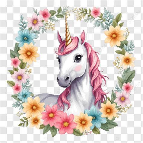 Adorable Unicorn With Floral Frame Cute Unicorn Frame Flower D Cute