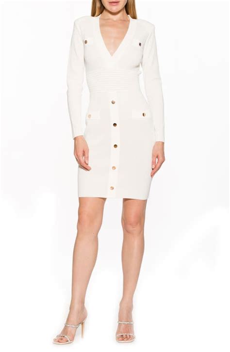 Alexia Admor Gemma Tufted Long Sleeve Dress In Ivory Modesens