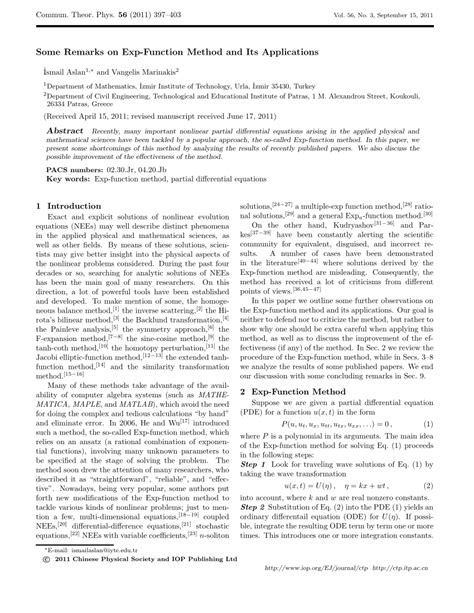 Pdf Some Remarks On Exp Function Method And Its Applications A Supplement