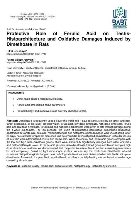 Pdf Protective Role Of Ferulic Acid On Testis Histoarchitecture And