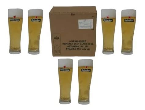 Caja 6 Vasos Cerveza Heineken Estrella En Relieve 250 Ml