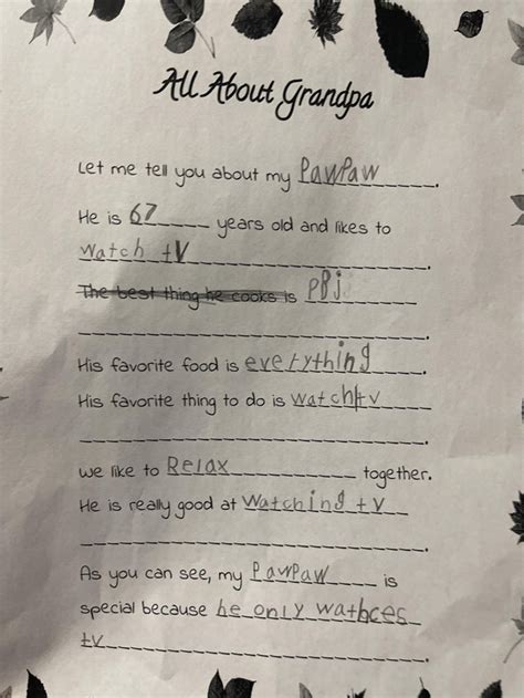 This Is What My Nd Grader Wrote About My Dad For Grandparents Night And