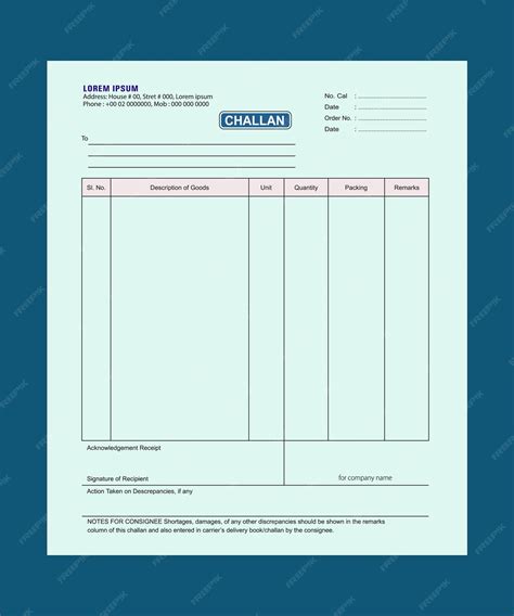 Дизайн шаблона Challan Delivery Challan Challan Form Bill Of Entry