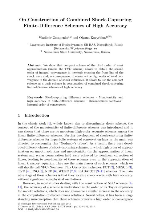 Pdf On Construction Of Combined Shock Capturing Finite Difference